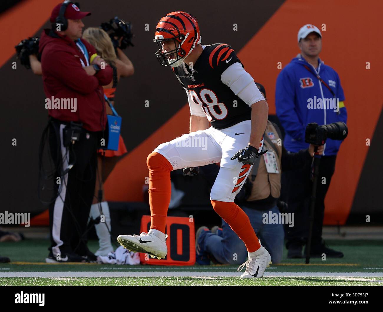 Cincinnati Bengals Mike Gesicki (88) celebrates his first down catch ...