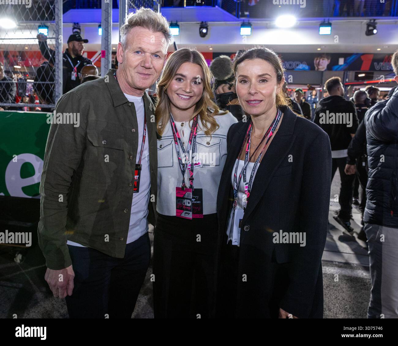 (L to R) Gordan Ramsay, Matilda Ramsay, and Tana Ramsay attend the grid ...