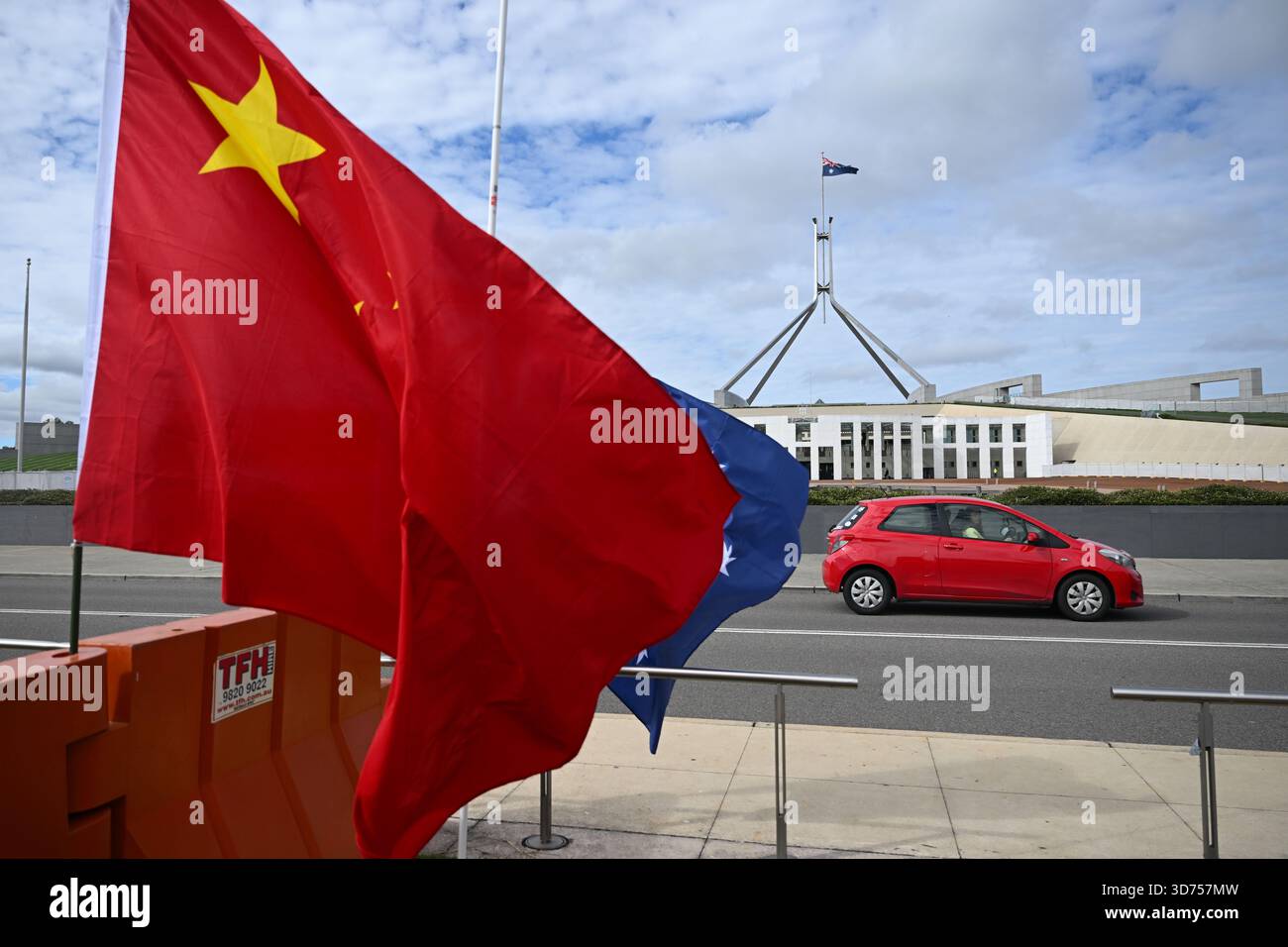 A Chinese National flag is seen ahead of the visit by Zhao Leji ...