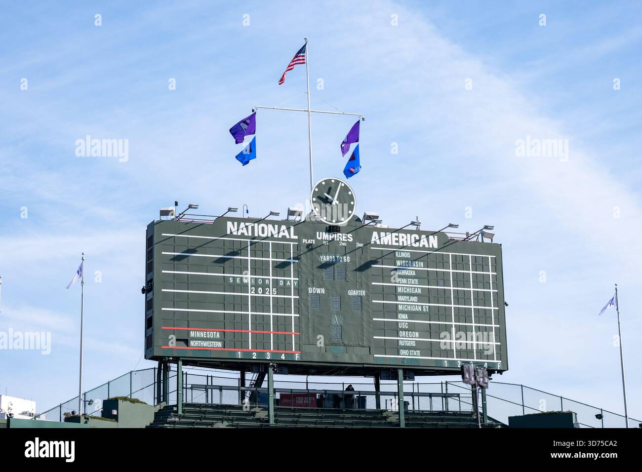 Wrigley Field scoreboard setup for the Northwestern vs Minnesota ...
