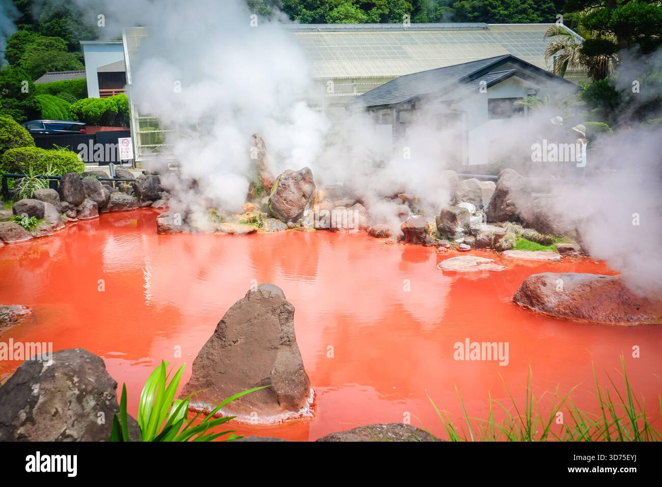Akaike Jigoku (meaning red hell) hot spring on the grounds of Umi ...