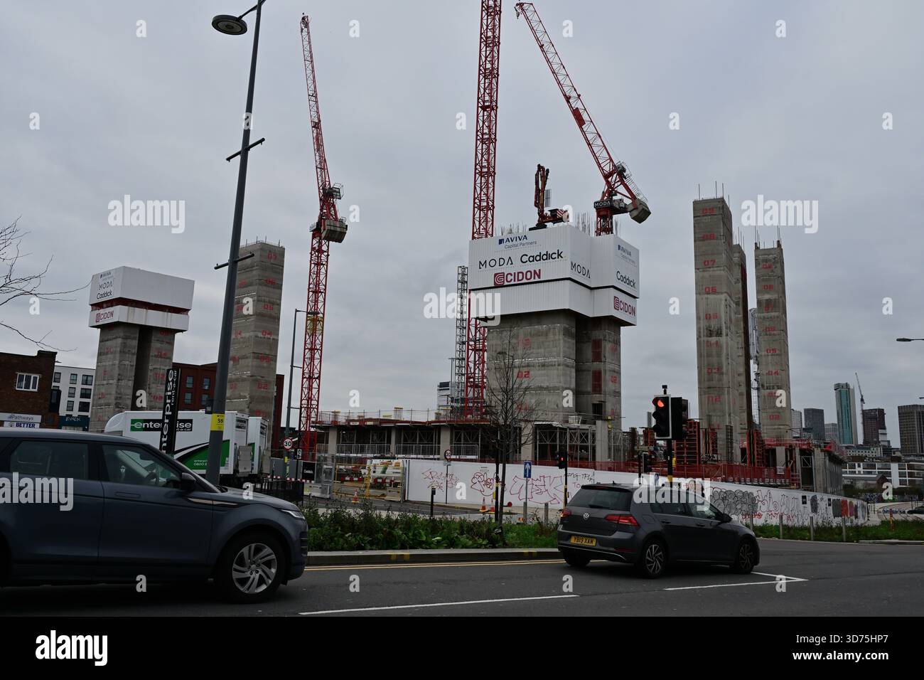 16 November 2025, Birmingham, UK, Urban construction site with cranes ...