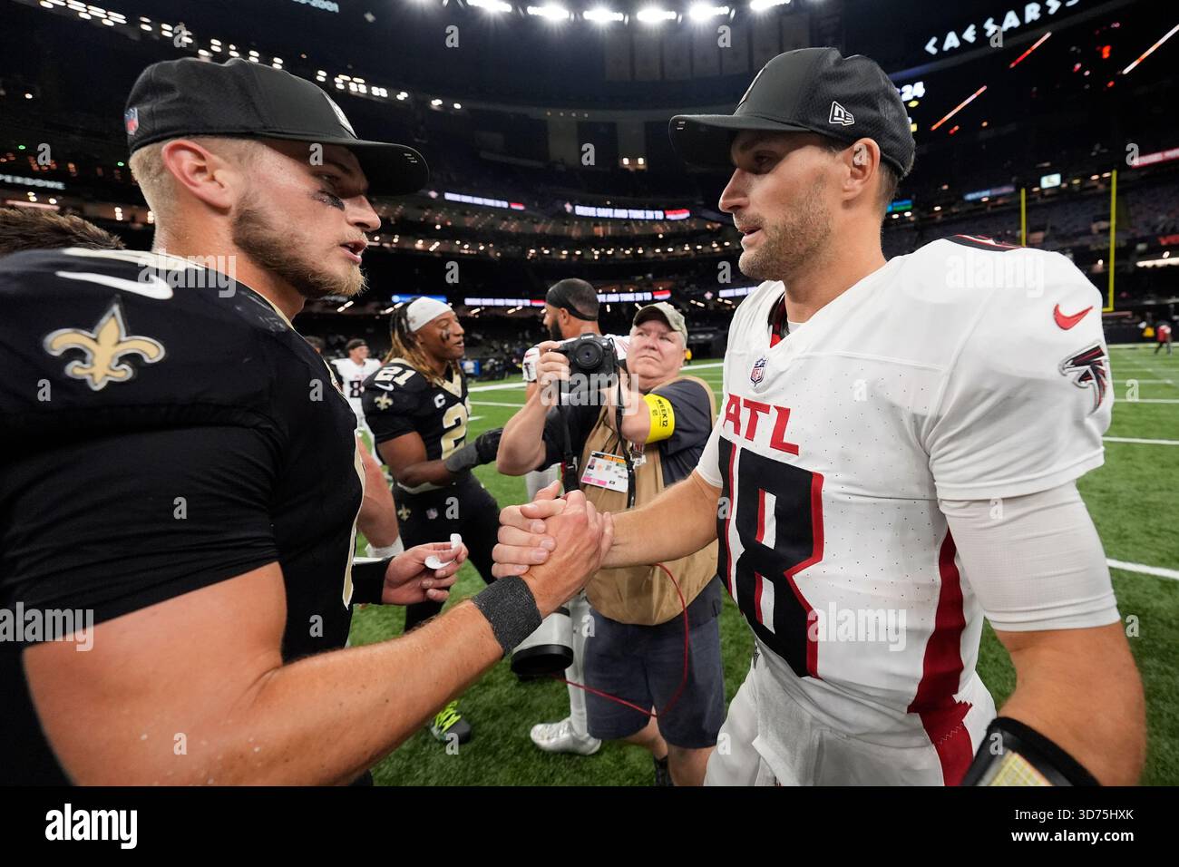 New Orleans Saints quarterback Tyler Shough (6) and Atlanta Falcons ...