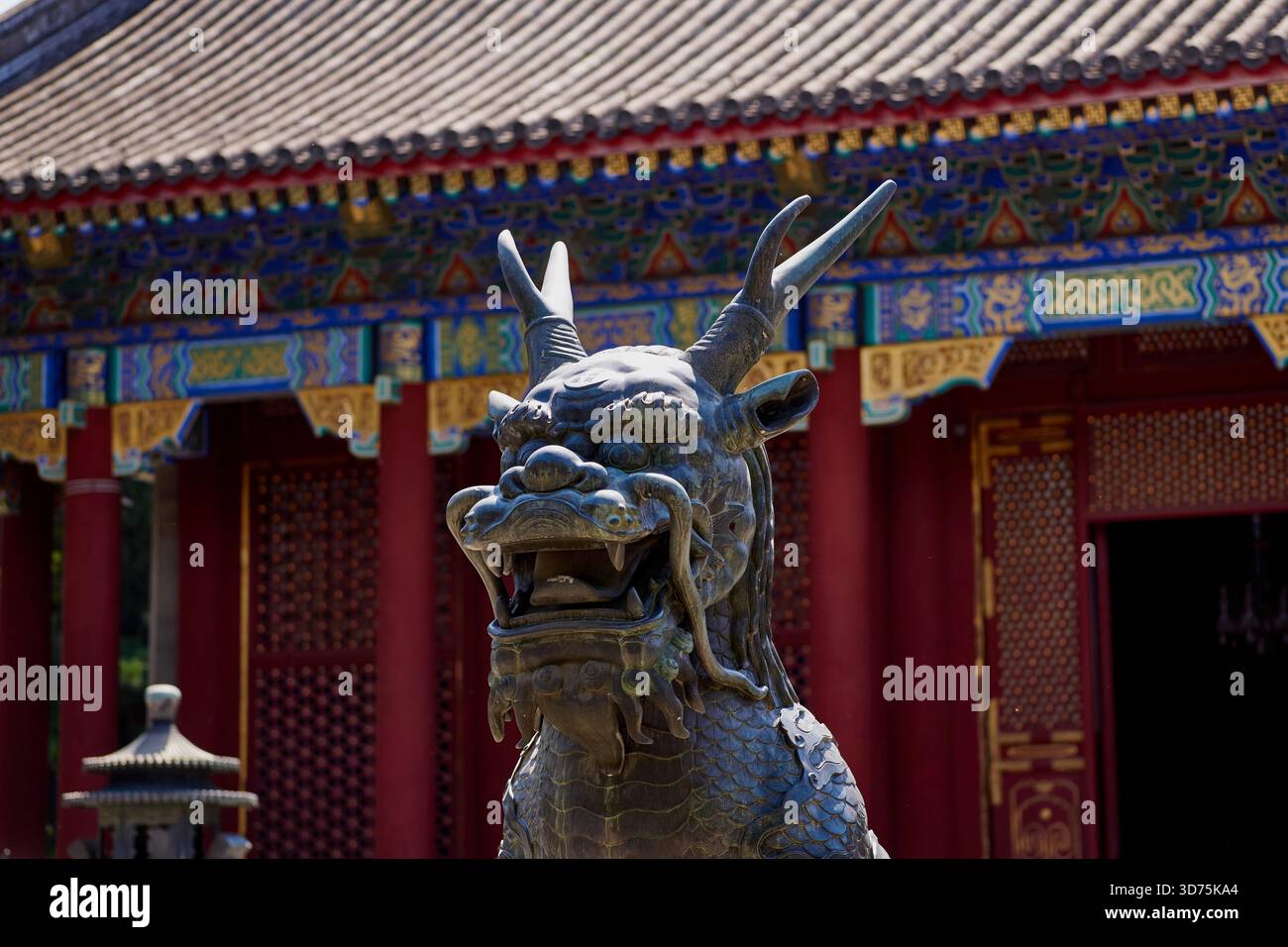 Bronze statue of a mythical Chinese Qilin creature in the Summer Palace ...