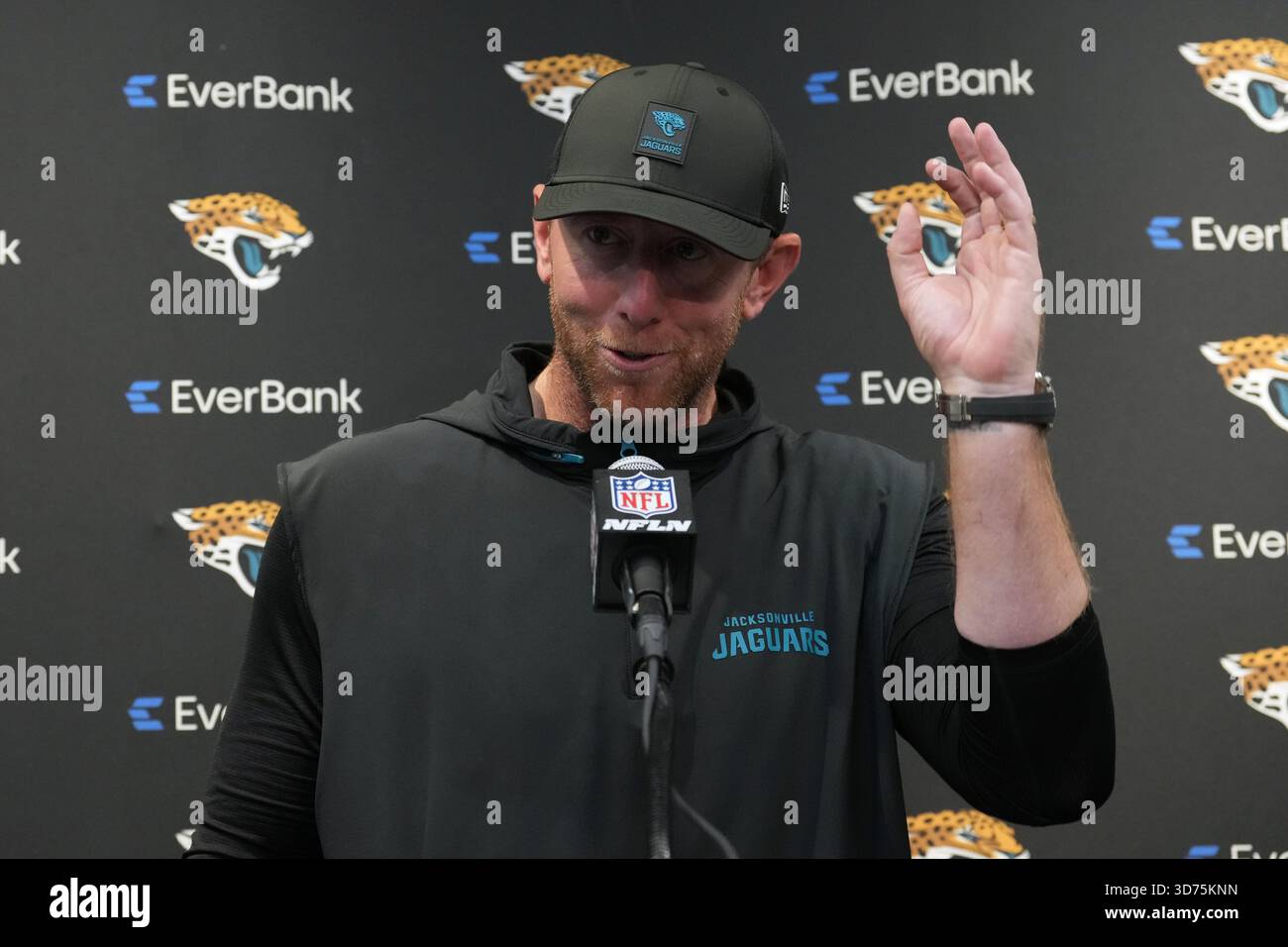 Jacksonville Jaguars head coach Liam Coen speaks during a press ...