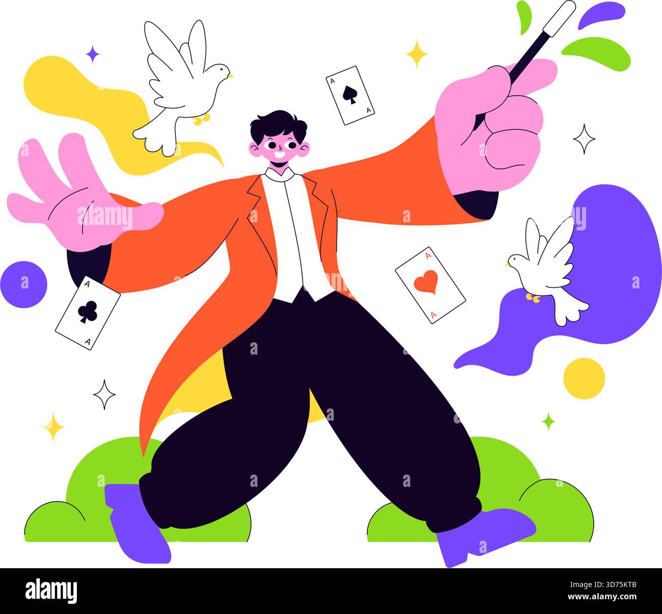 Magician Vector Illustration with Illusionist Conjuring Tricks and ...