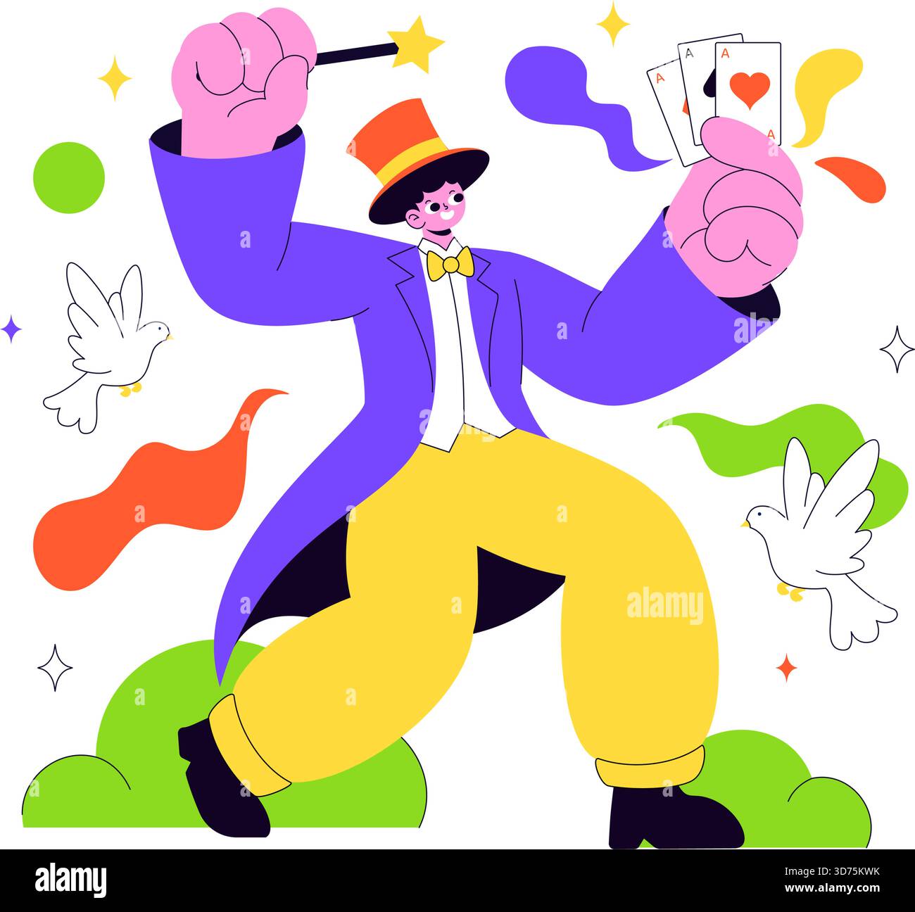 Magician Vector Illustration with Illusionist Conjuring Tricks and ...
