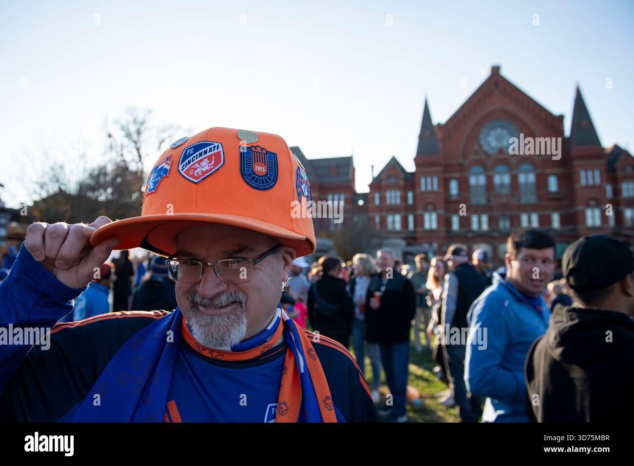 An FC Cincinnati fan poses for a photo in Washington Park in Cincinnati ...