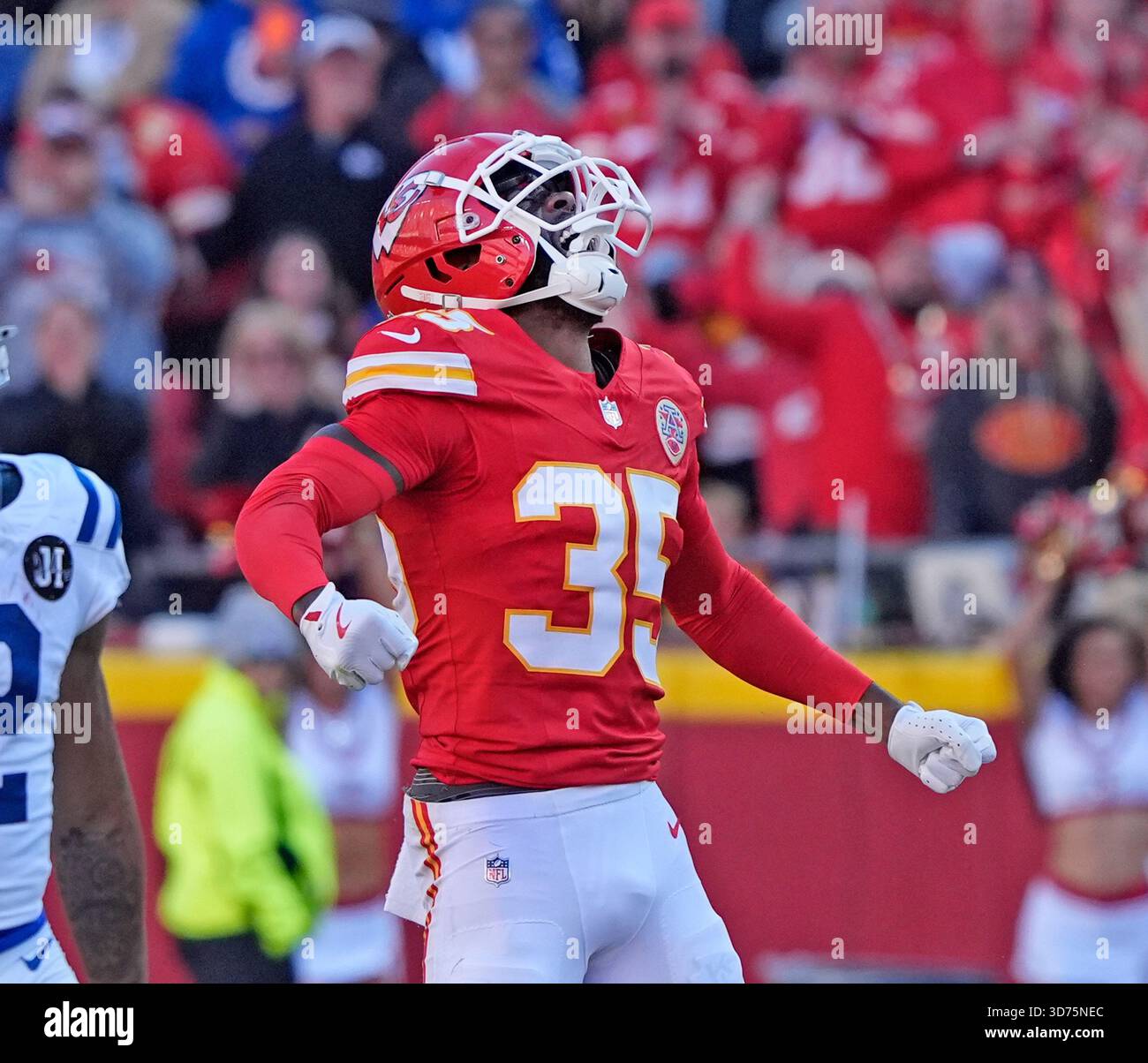 Kansas City Chiefs cornerback Jaylen Watson (35) celebrates a 4th down ...