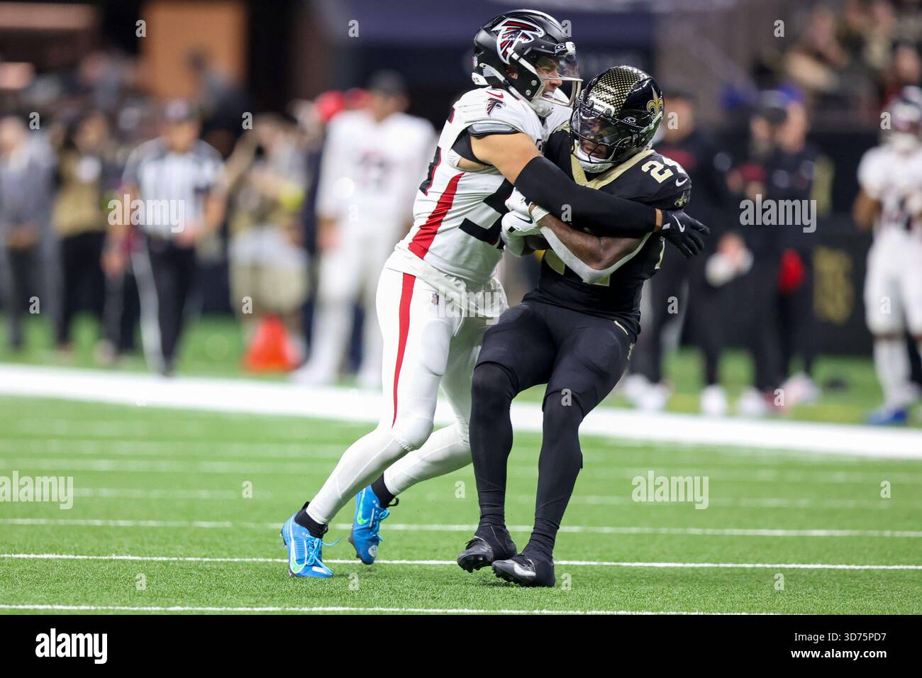 Atlanta Falcons linebacker Kaden Elliss (55) tackles New Orleans Saints ...