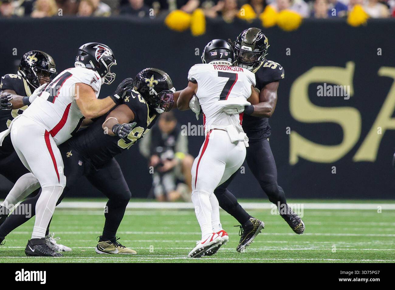 New Orleans Saints linebacker Demario Davis (56) tackles Atlanta ...