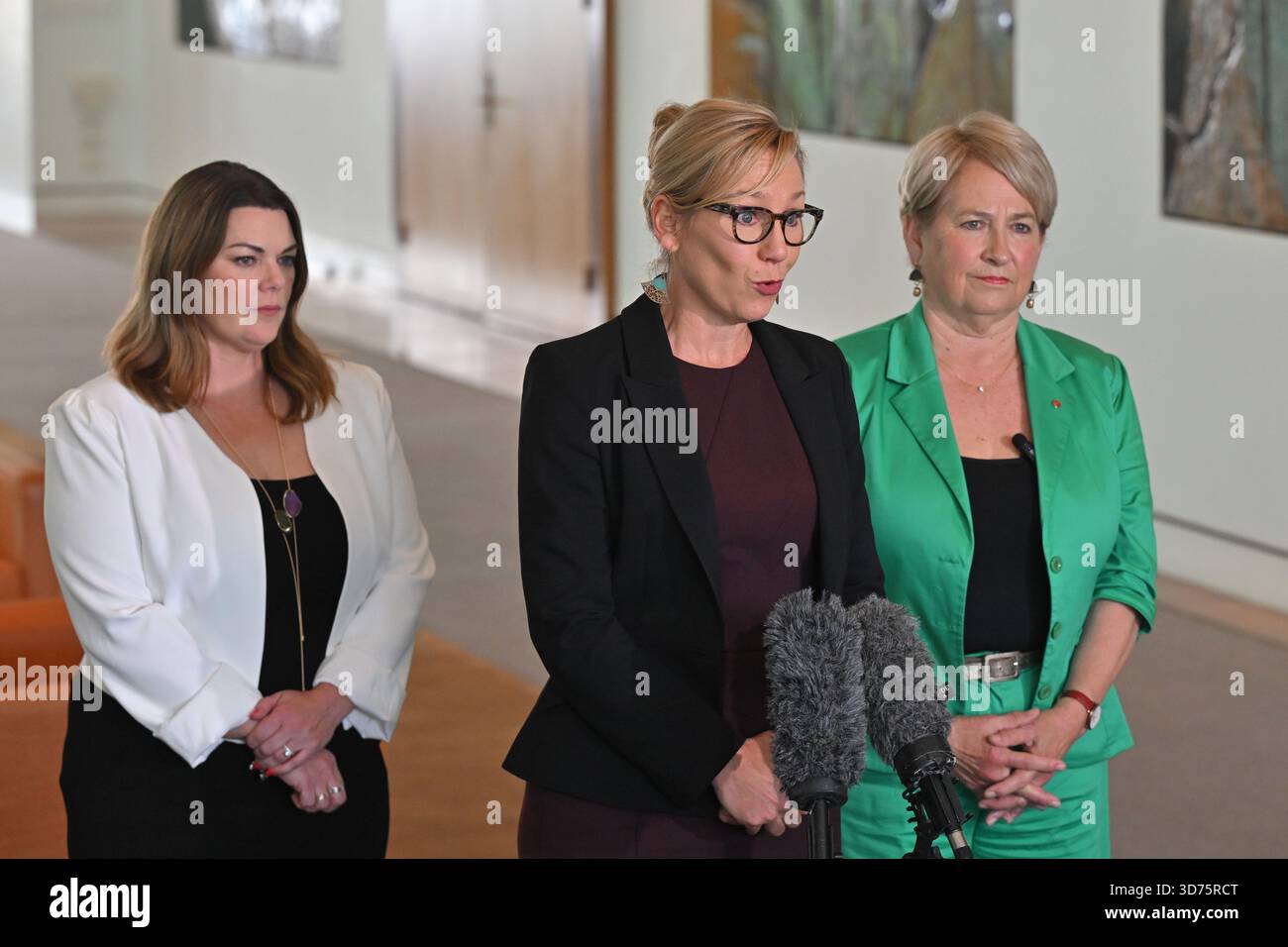 Greens senators Sarah Hanson-Young, Larissa Waters and Barbara Pocock ...