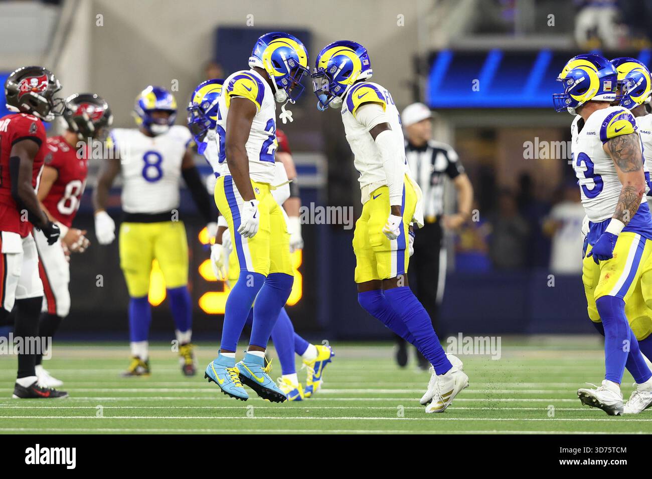 Los Angeles Rams cornerback Emmanuel Forbes Jr. (1) celebrates with ...