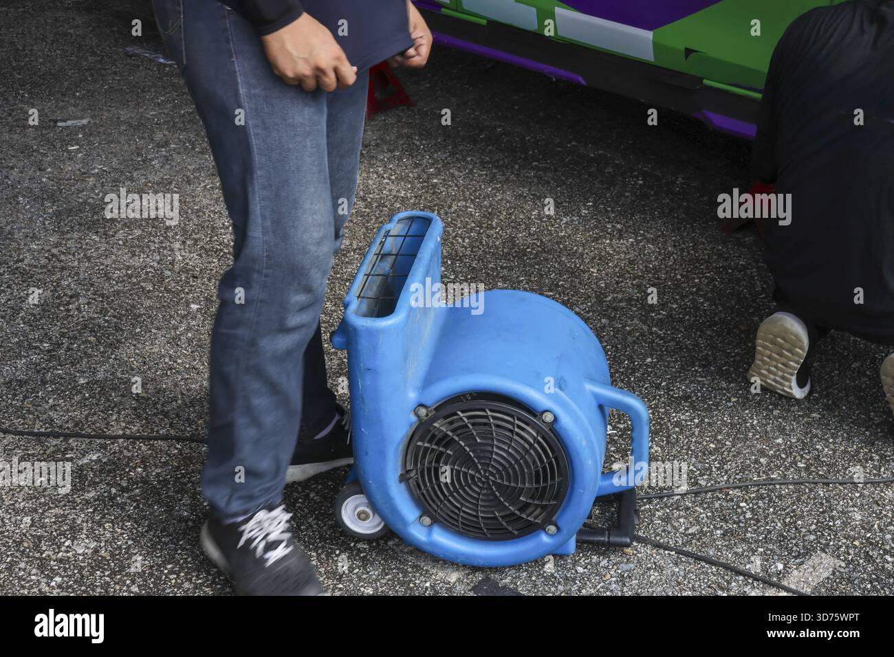 Blue industrial air blower fan, powerful piece of equipment for drying ...