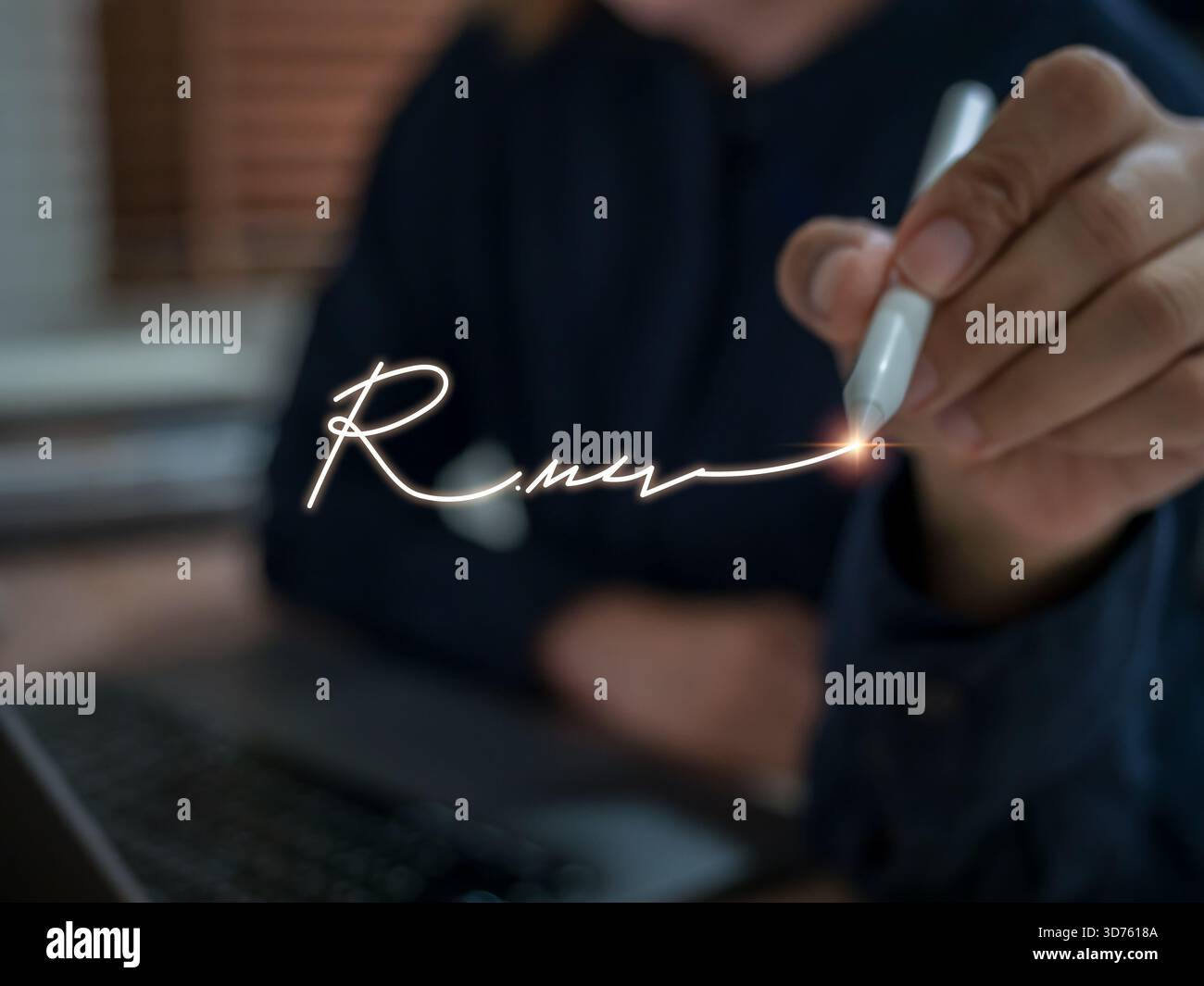Digital signature concept with stylus signing on screen, representing ...