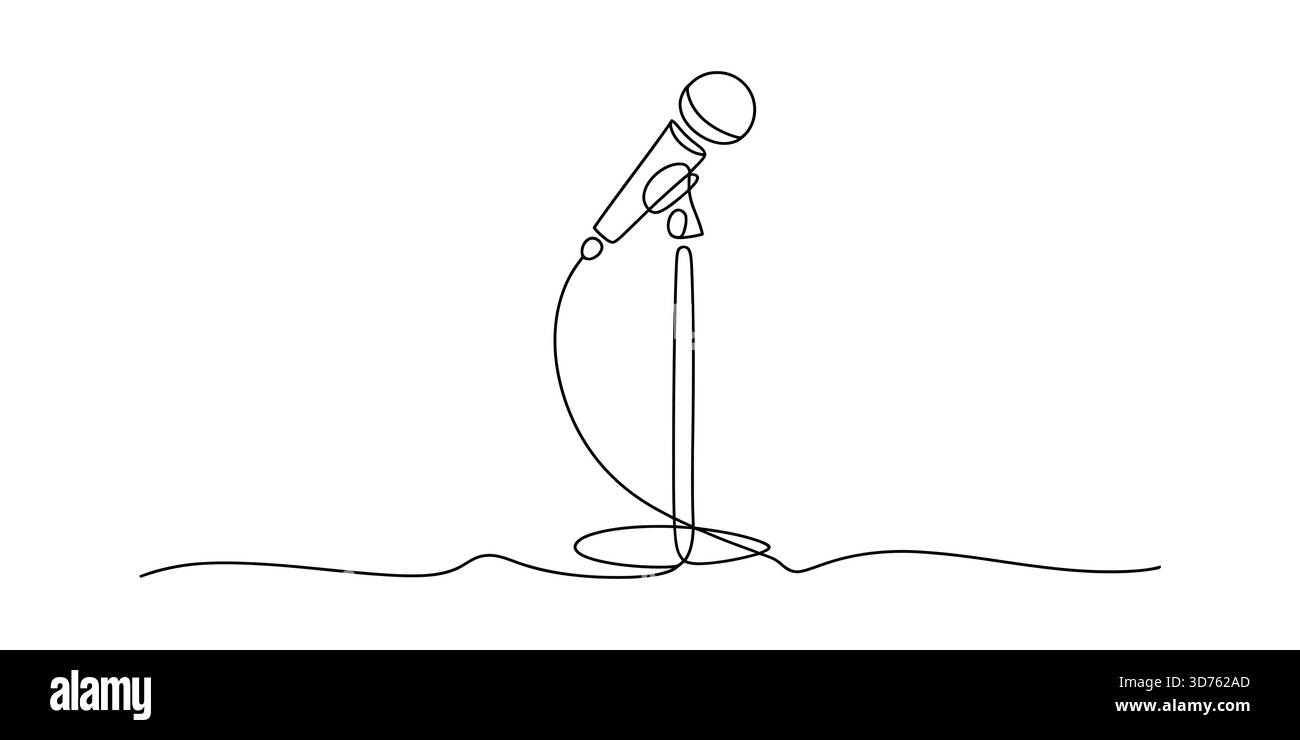 Continuous line drawing microphone Black and White Stock Photos ...