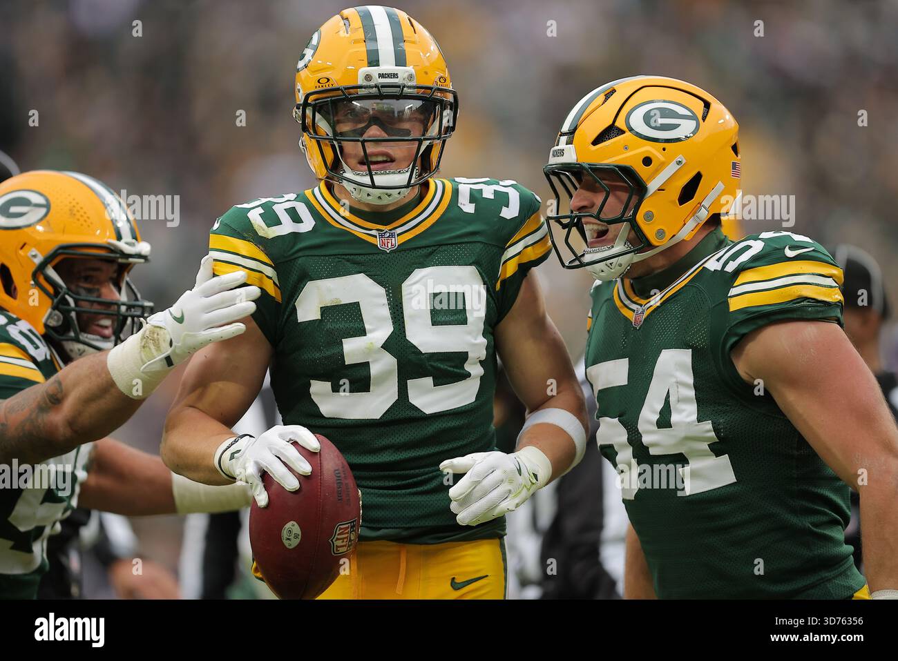 Green Bay Packers safety Zayne Anderson (39) looks on after a fumble ...