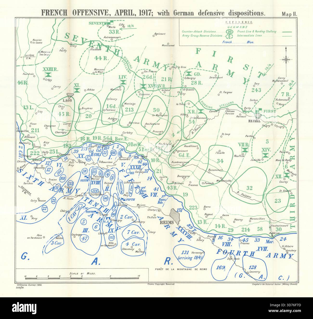 Nivelle. French Offensive April 1917: German Defensive positions. WW1 ...