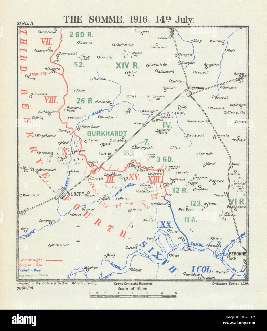Battle of the Somme. 14 July 1916. First World War 1938 old vintage map ...