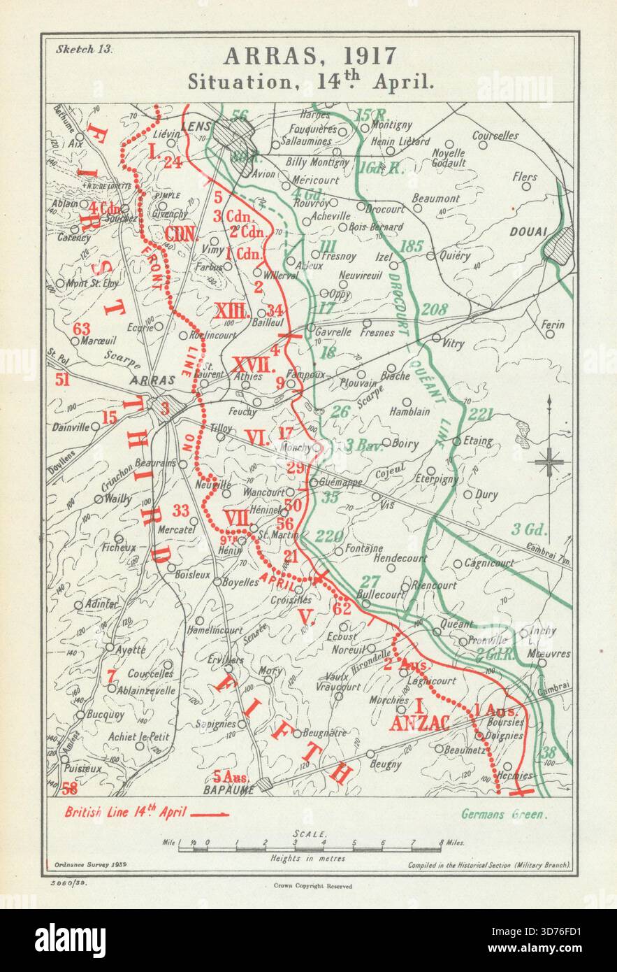 Battle of Arras. Situation, 14 April 1917. First World War 1940 old map ...