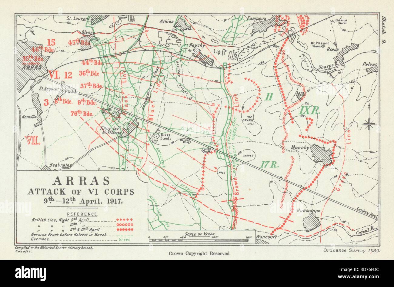 Battle of Arras. Attack of VI Corps, 9–12 April 1917. First World War ...