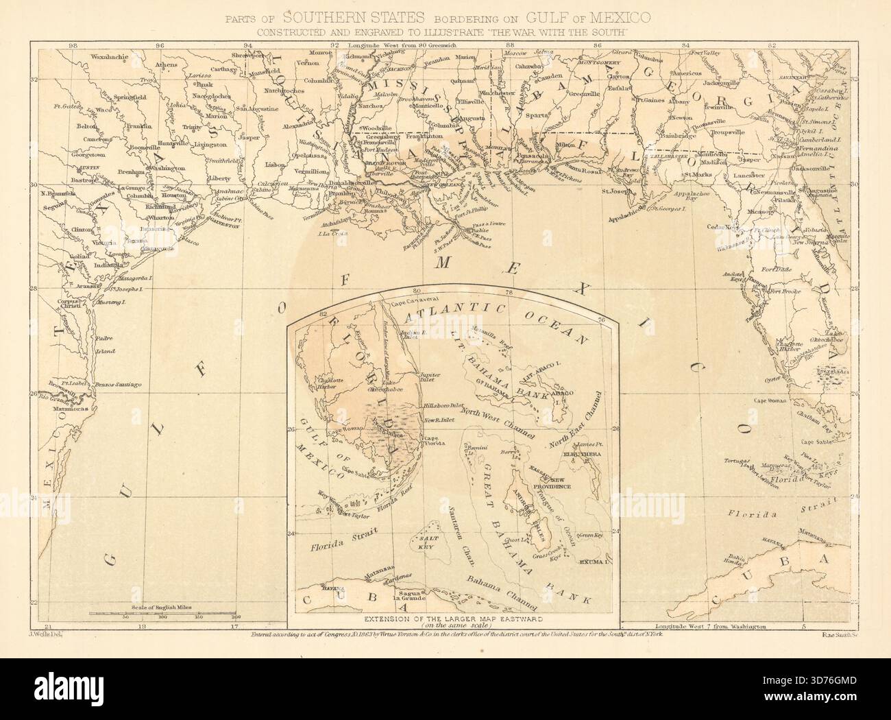 AMERICAN CIVIL WAR. Deep South, Gulf of Mexico, Florida & Bahamas 1864 ...
