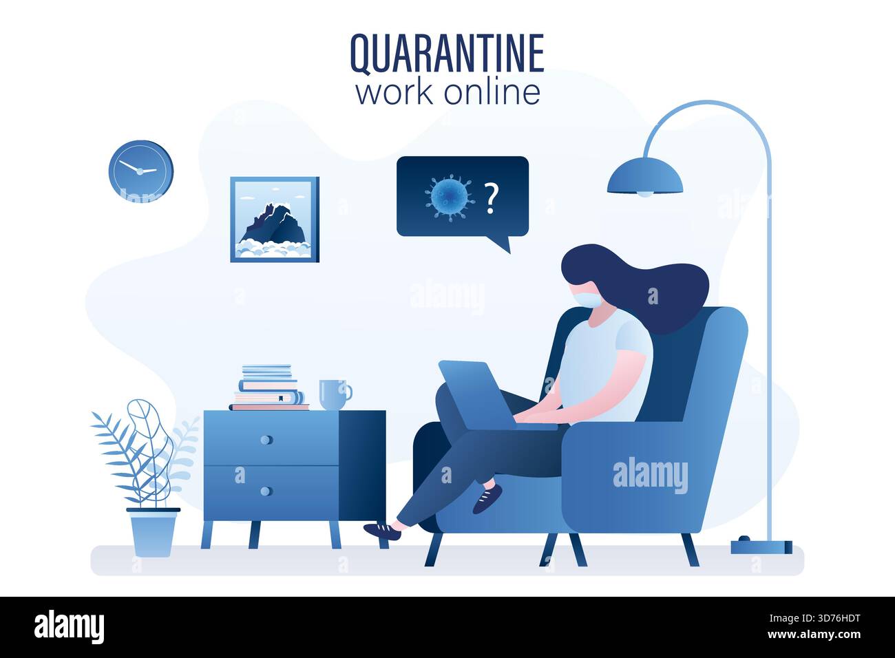 Quarantine banner template. Employee at home, freelance, online working ...