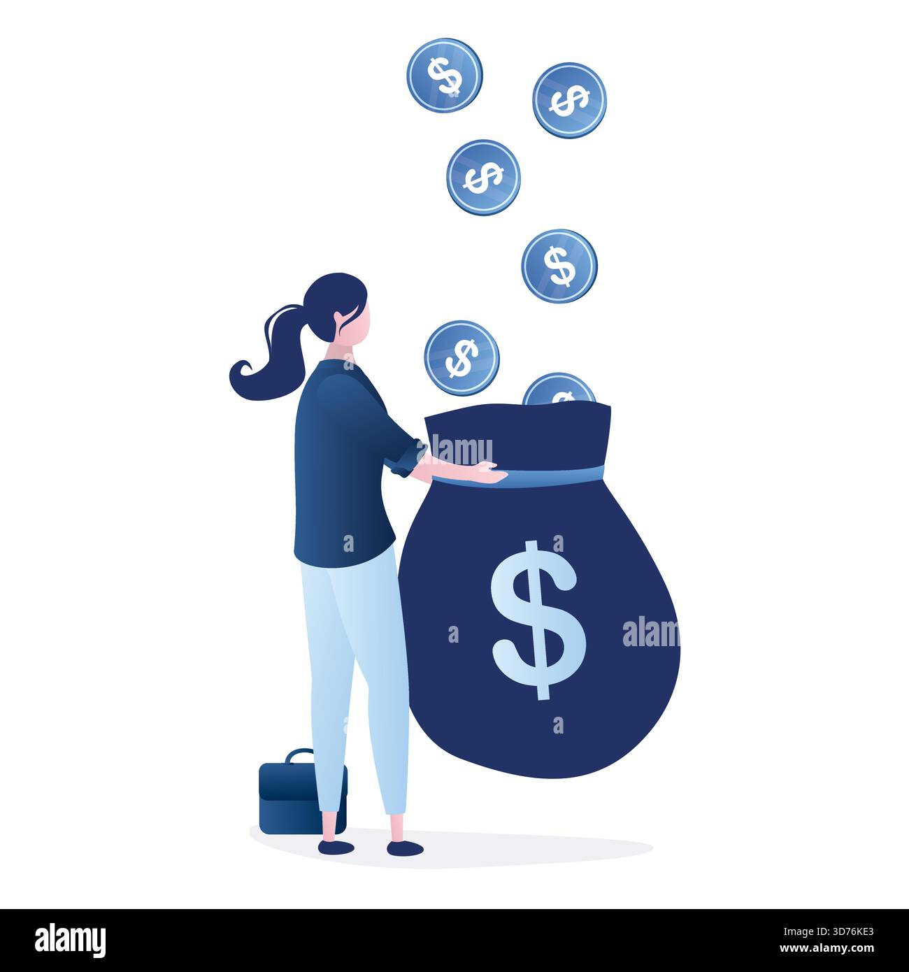 Woman holds money bag Stock Vector Images - Alamy
