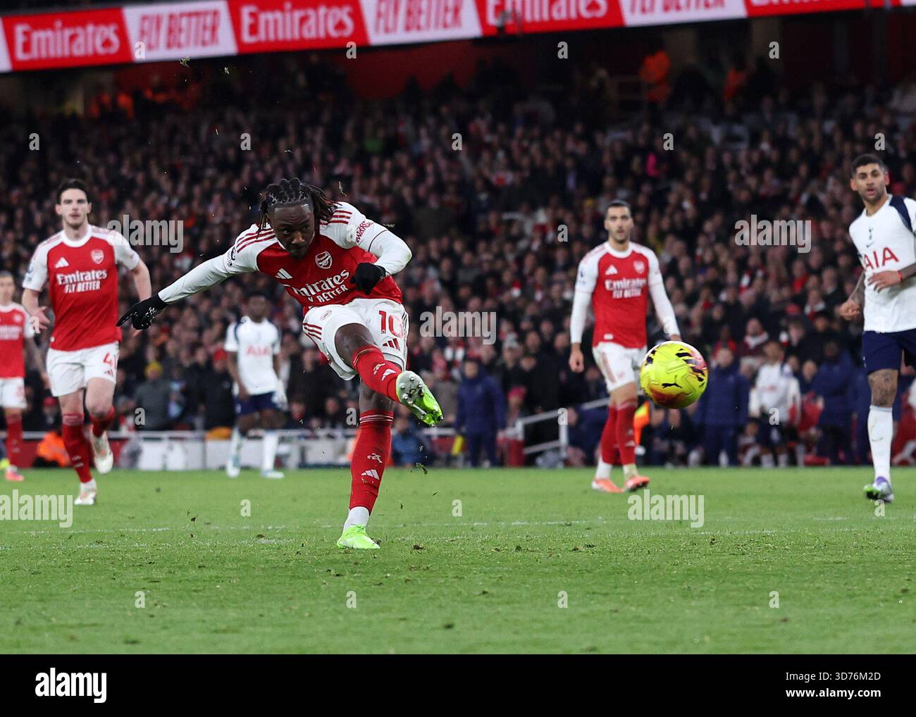 London, England, 23rd November 2025. Eberechi Eze of Arsenal scoring his third goal during the ...