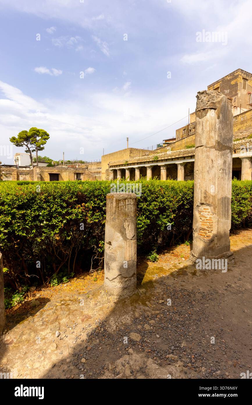 Ruins of an ancient city destroyed by the eruption of the volcano ...