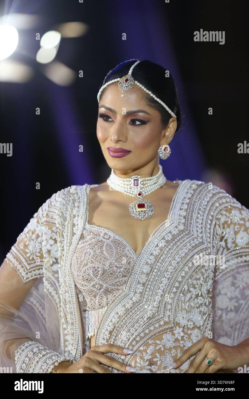 A model showcases a design by Aslam Hussein at Colombo Fashion Week in ...