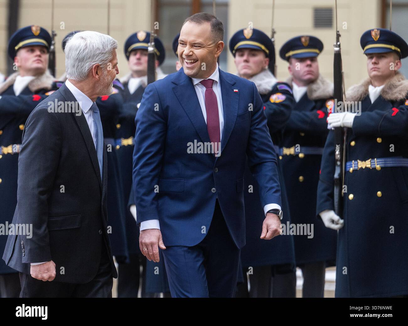 Czech President Petr Pavel, left, welcomes his Polish counterpart Karol ...