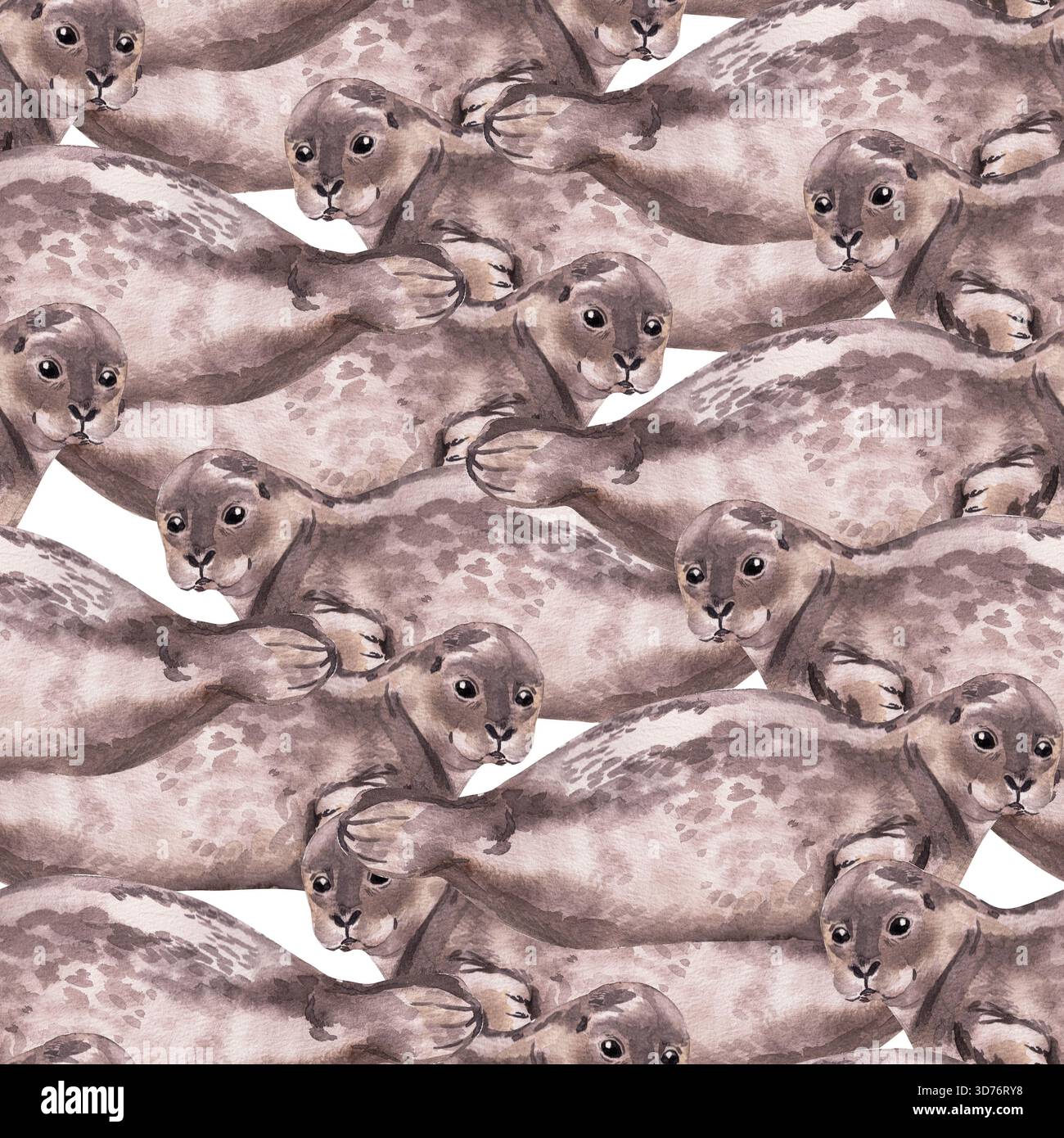 Fur seal. Watercolor seamless pattern with seals isolated on white ...