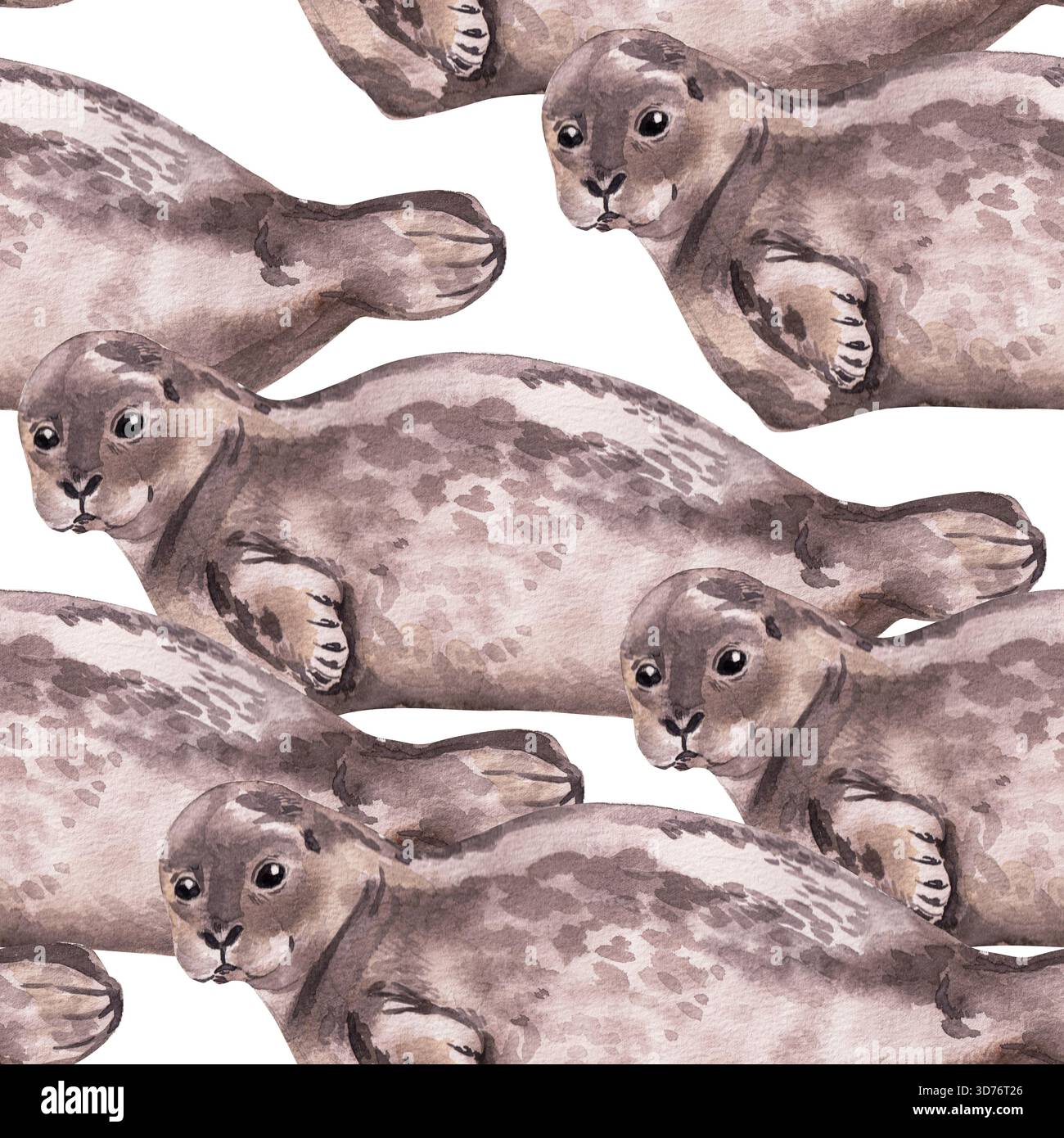 Fur seal. Watercolor seamless pattern with seals isolated on white ...