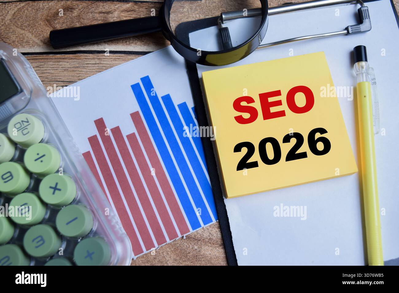 Concept of SEO 2026 write on sticky notes isolated on Wooden Table ...