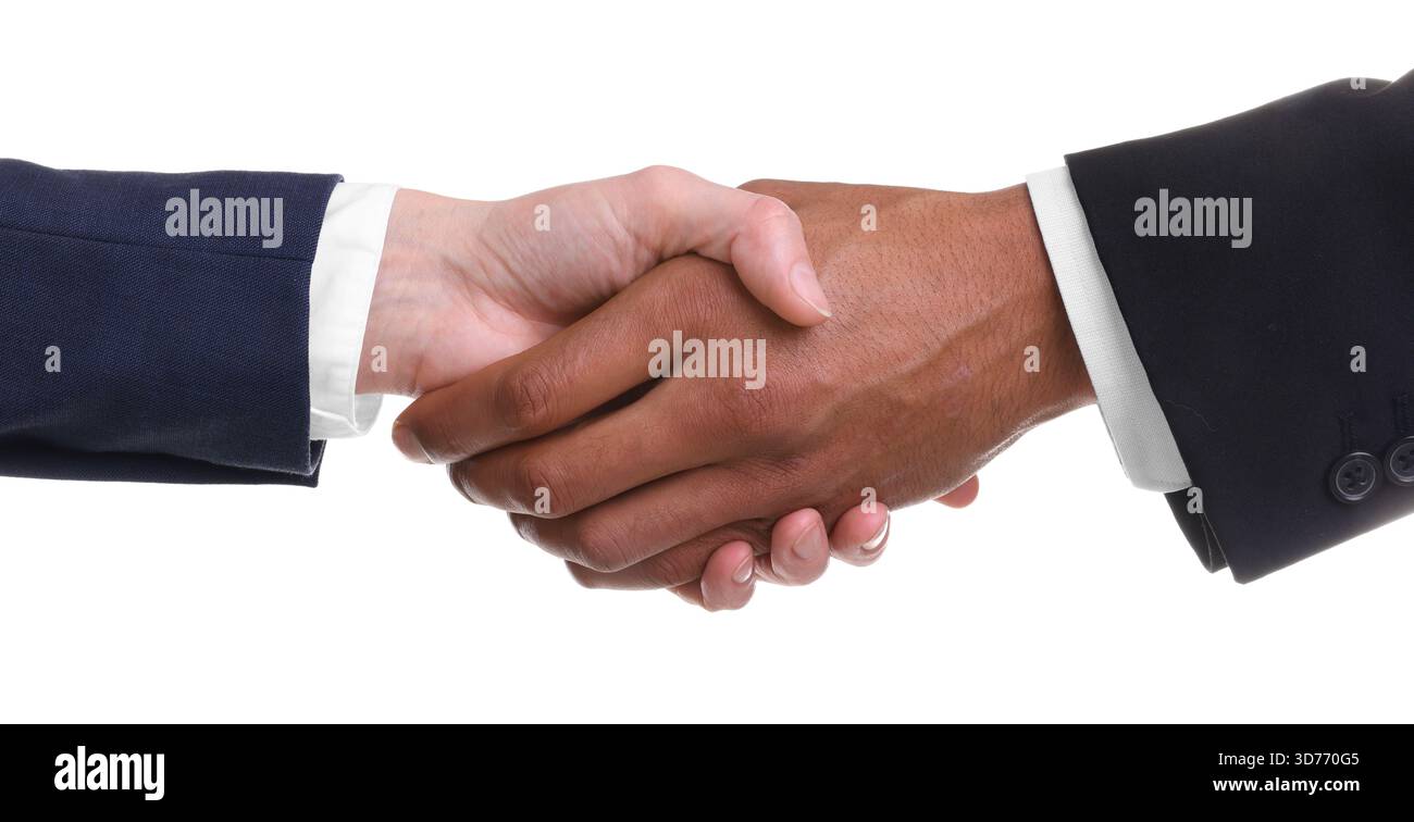 African American man shaking hands with his business partner on white ...