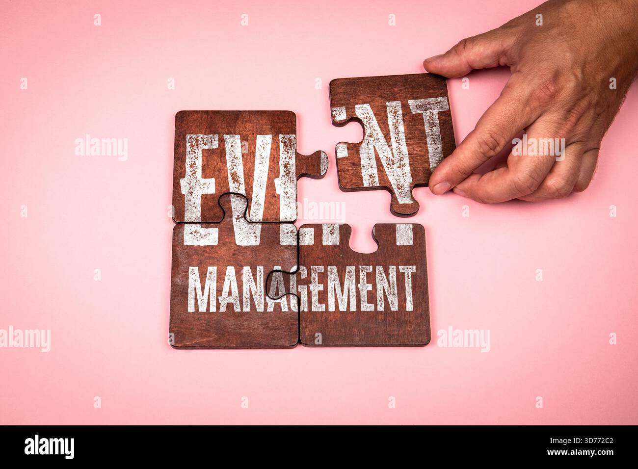Event Management Concept. Wooden puzzle pieces, symbolizing planning ...