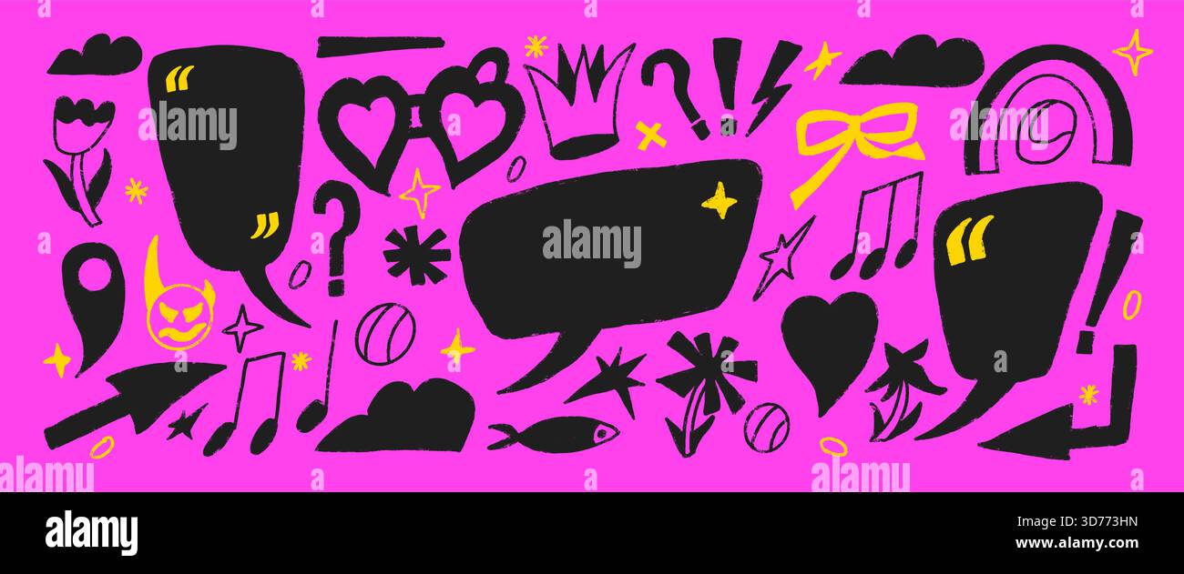 Punk speech bubbles and crayon quote frames with a girly touch. Hand ...