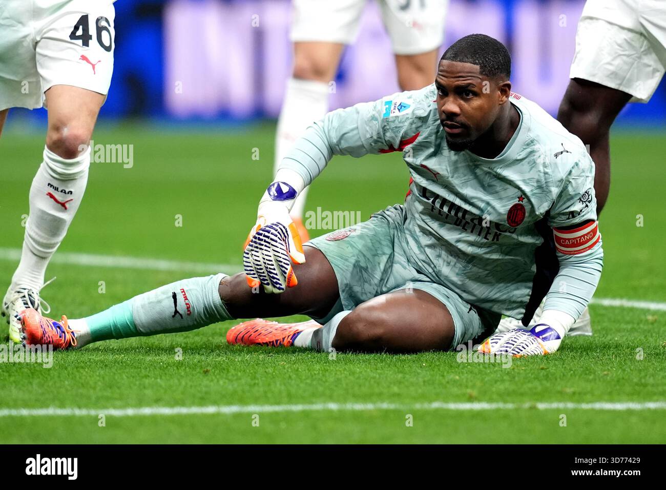 AC Milan's goalkeeper Mike Maignan during the Serie A soccer match ...