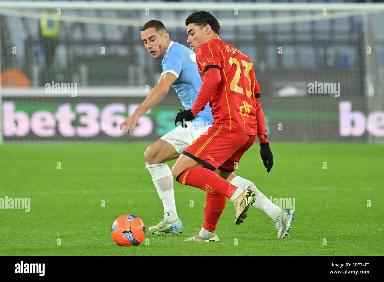 Adam Marusic of SS Lazio,Riccardo Sottil of Lecce during the serie A ...