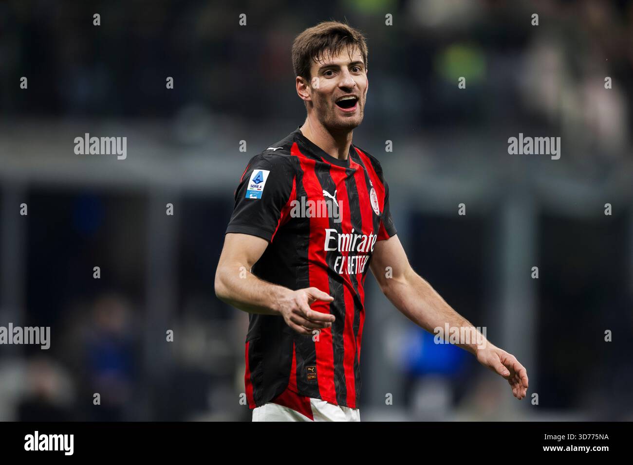 Matteo Gabbia of AC Milan gestures during the Serie A football match between FC Internazionale ...