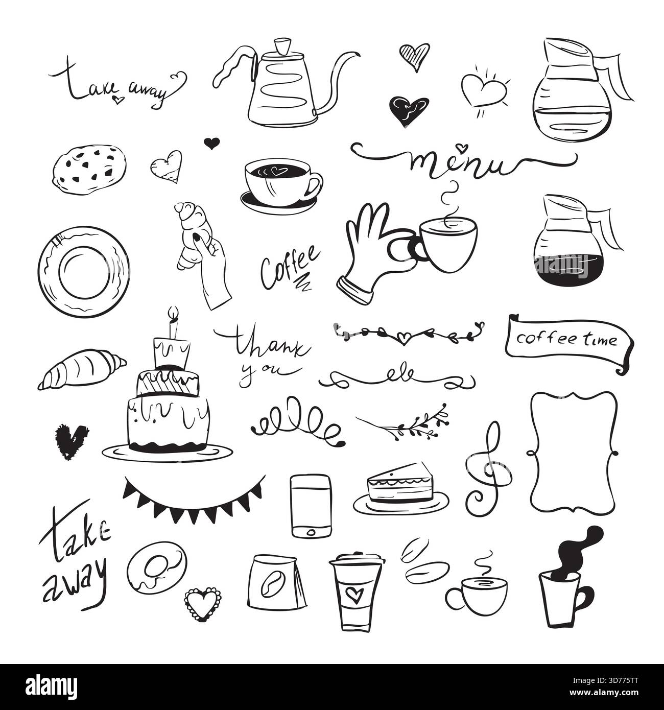 A collection of vector graphics illustrations in doodle style. Coffee ...