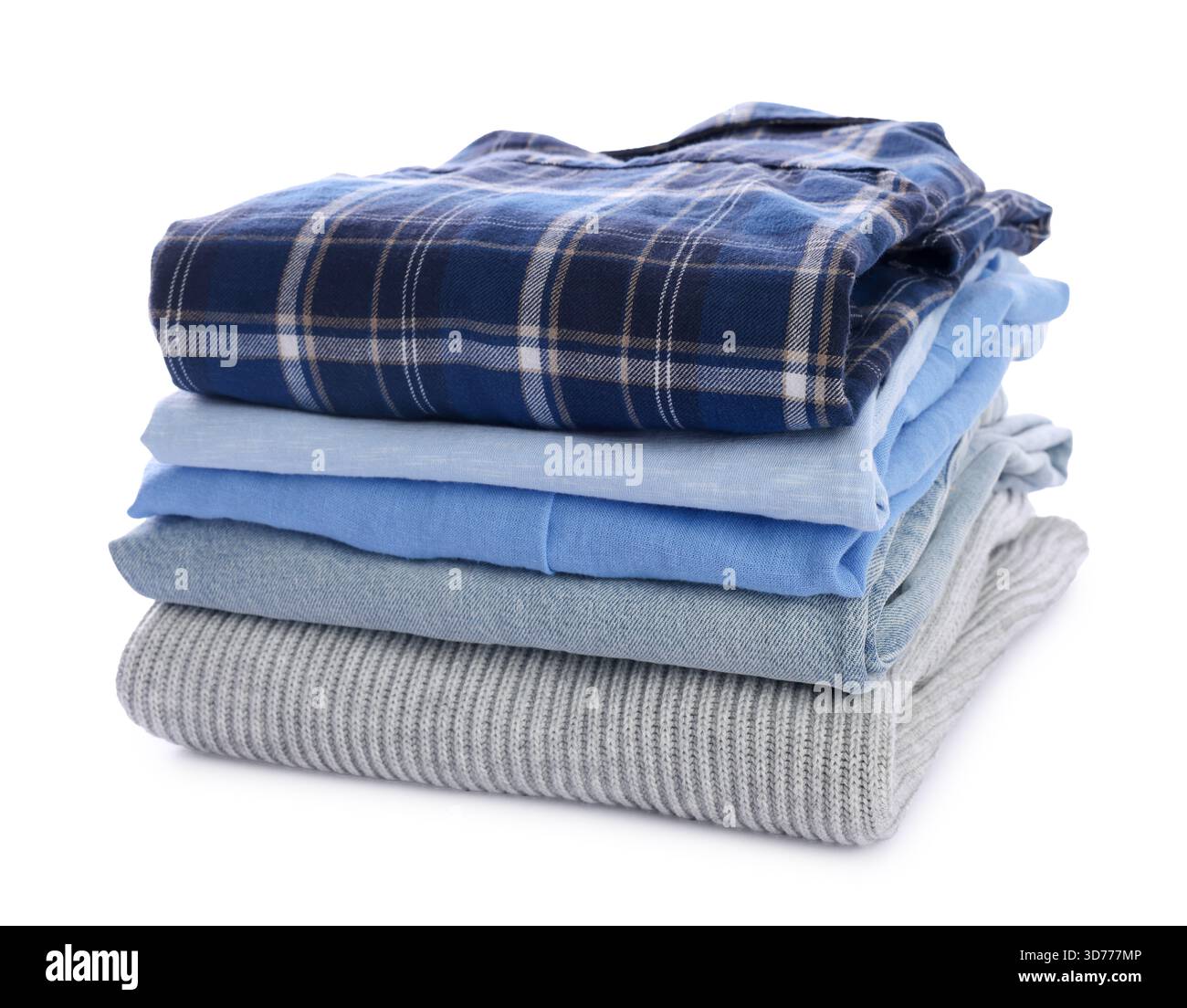 Stack of clean folded clothes isolated on white Stock Photo - Alamy