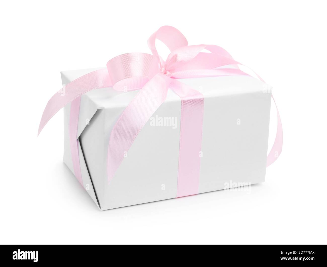One gift box with ribbon isolated on white Stock Photo - Alamy
