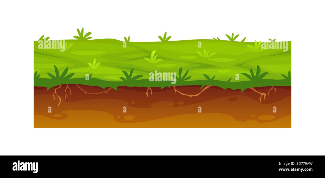 Game ground soil layer of grass. Cartoon vector green grassy surface ...