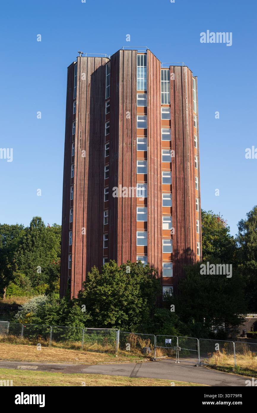 The Lodge, an Eleven storey hexagonal, timber covered tower block ...