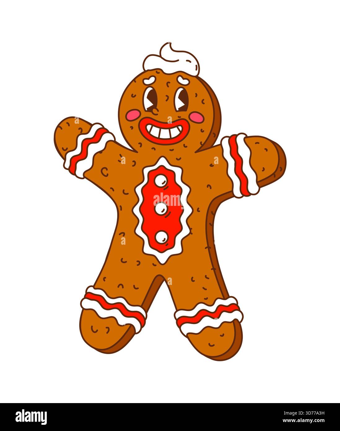 Funky gingerbread man cookie character with funny comic face. Christmas ...