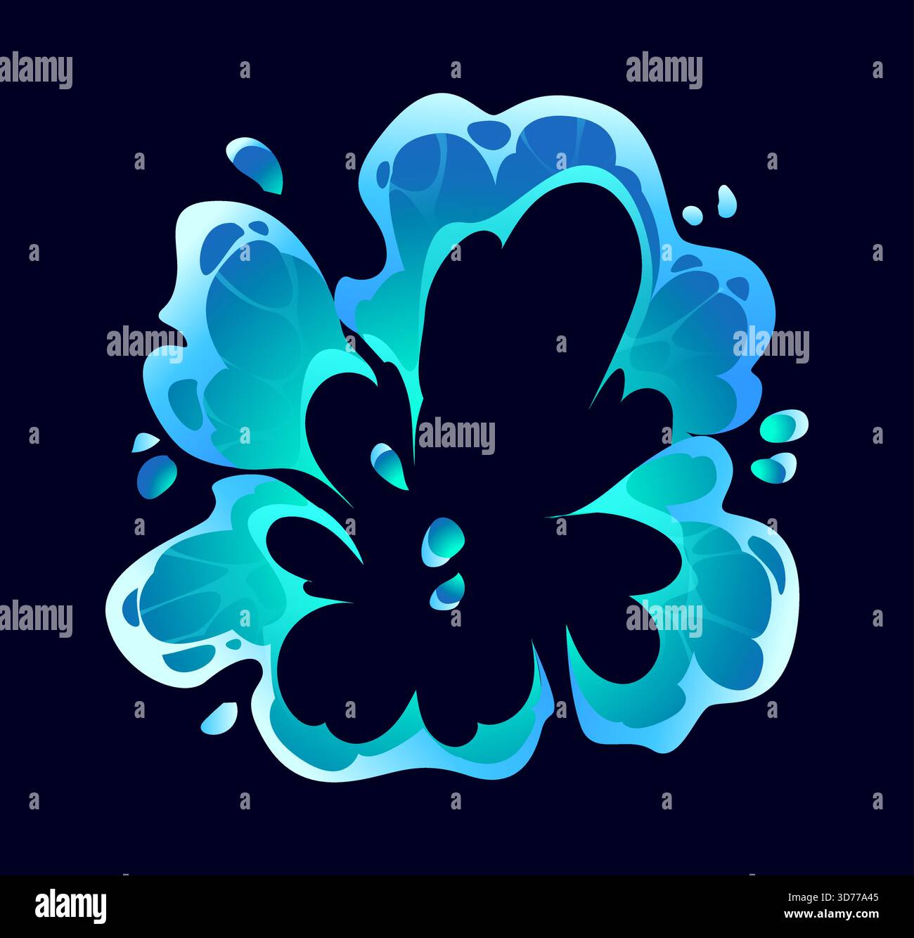 Cartoon water flow splash with turquoise and blue liquid drops ...