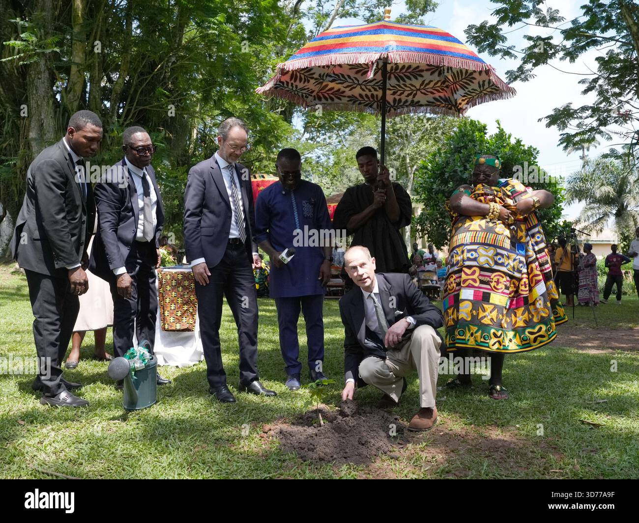 The Duke of Edinburgh plants a tree during a visit to Aburi Botanical ...