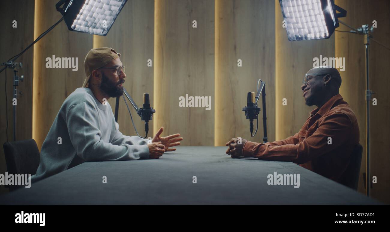 Men having friendly podcast hi-res stock photography and images - Alamy
